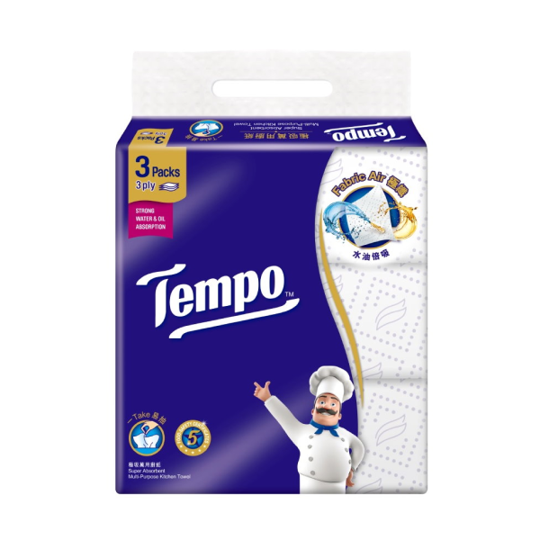 【Tempo】極吸萬用3層抽取式廚房紙巾 (60抽x3包x12袋) - 全聯全電商