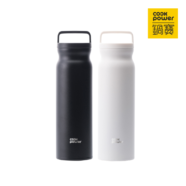 【CookPower 鍋寶】超真空內塗層提把保溫瓶 780ml-消碳黑+迷霧白 - 全聯全電商