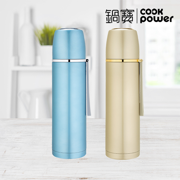 【CookPower 鍋寶】316超真空彈頭保溫瓶-480ml 藍+金 - 全聯全電商